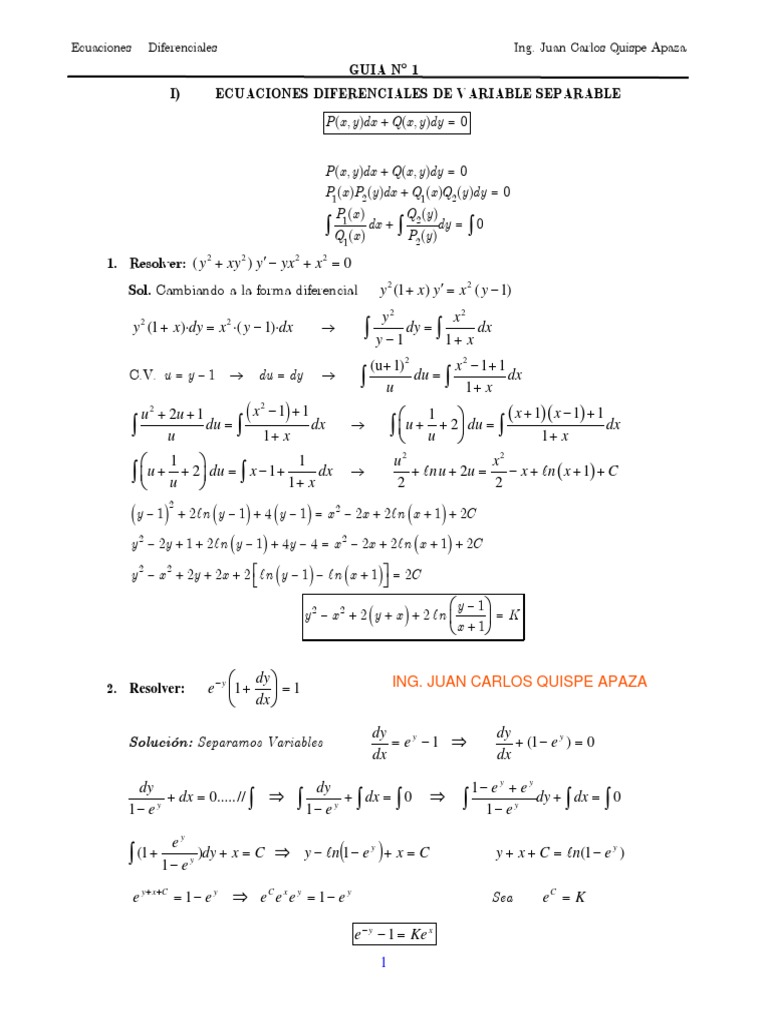 ECUACIONES DIFERENCIALES (Ing. Juan Carlos Quispe) | PDF | Integral | Ecuaciones