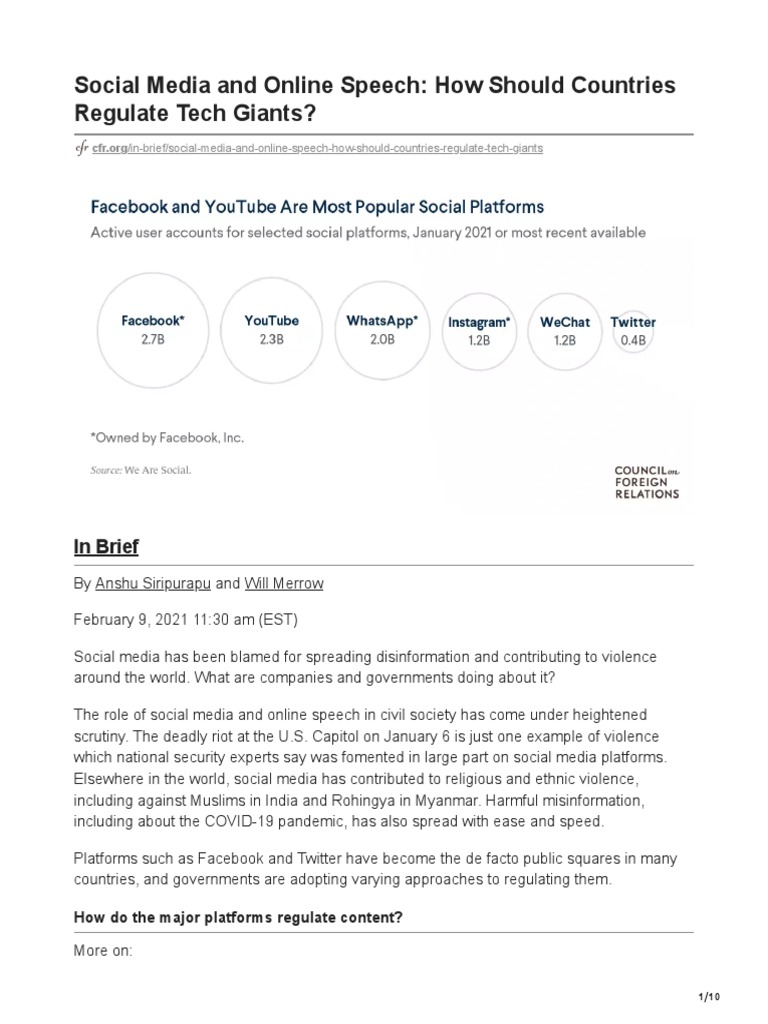 Social Media and Online Speech How Should Countries Regulate Tech ...