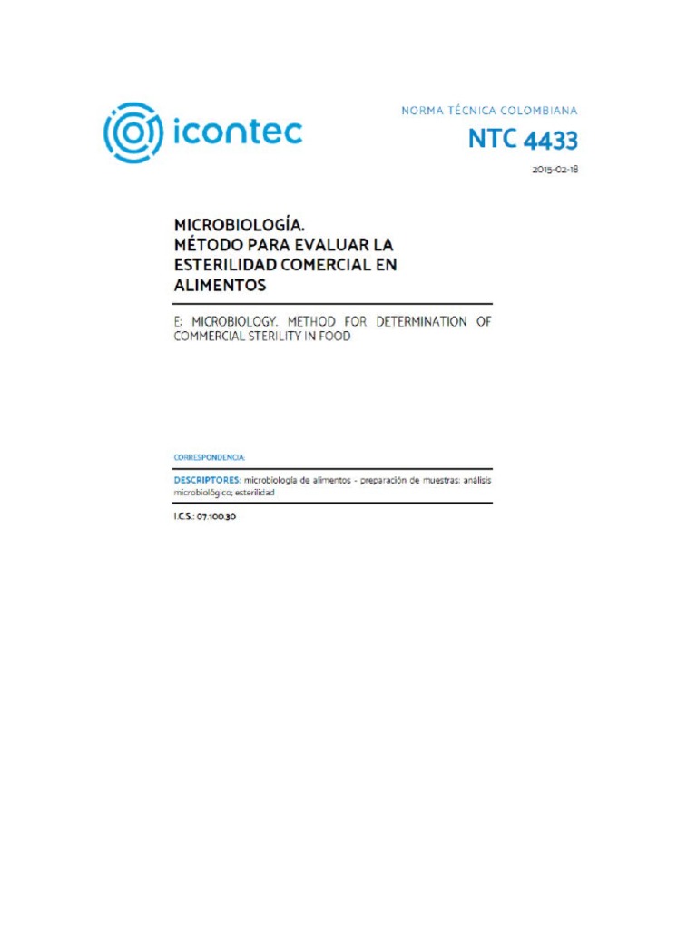 NTC 4433 Esterilidad Comercial en Alimentos | PDF