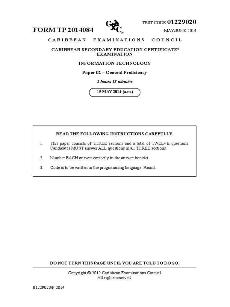 Csec Information Technology May June 2014 Pdf Application Software Byte