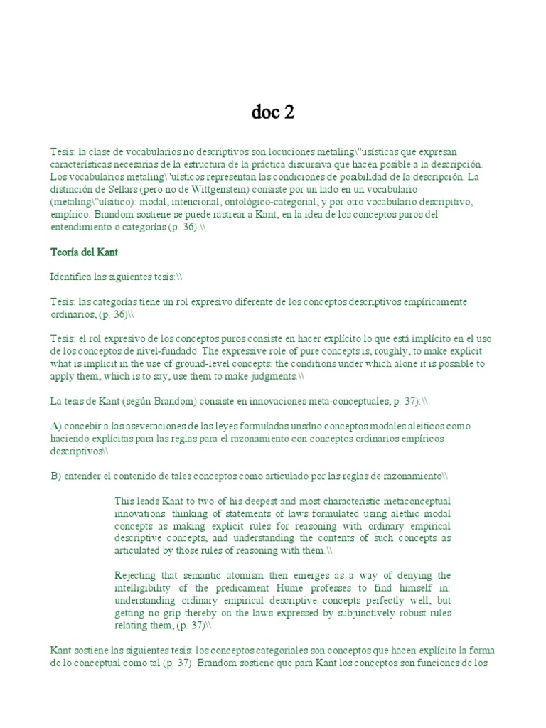 Conceptos Metalingüísticos en Kant y Sellars | PDF | Immanuel Kant ...