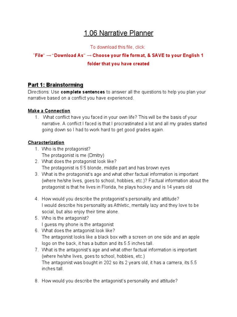 1.06 Narrative Planner: Part 1: Brainstorming | PDF | Narration