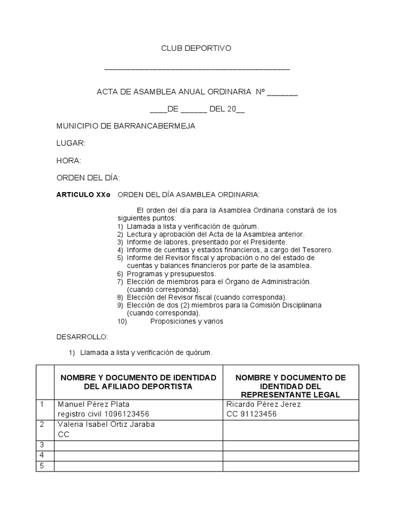 02 - Modelo de Acta para Asamblea Ordinaria | PDF | Gobierno