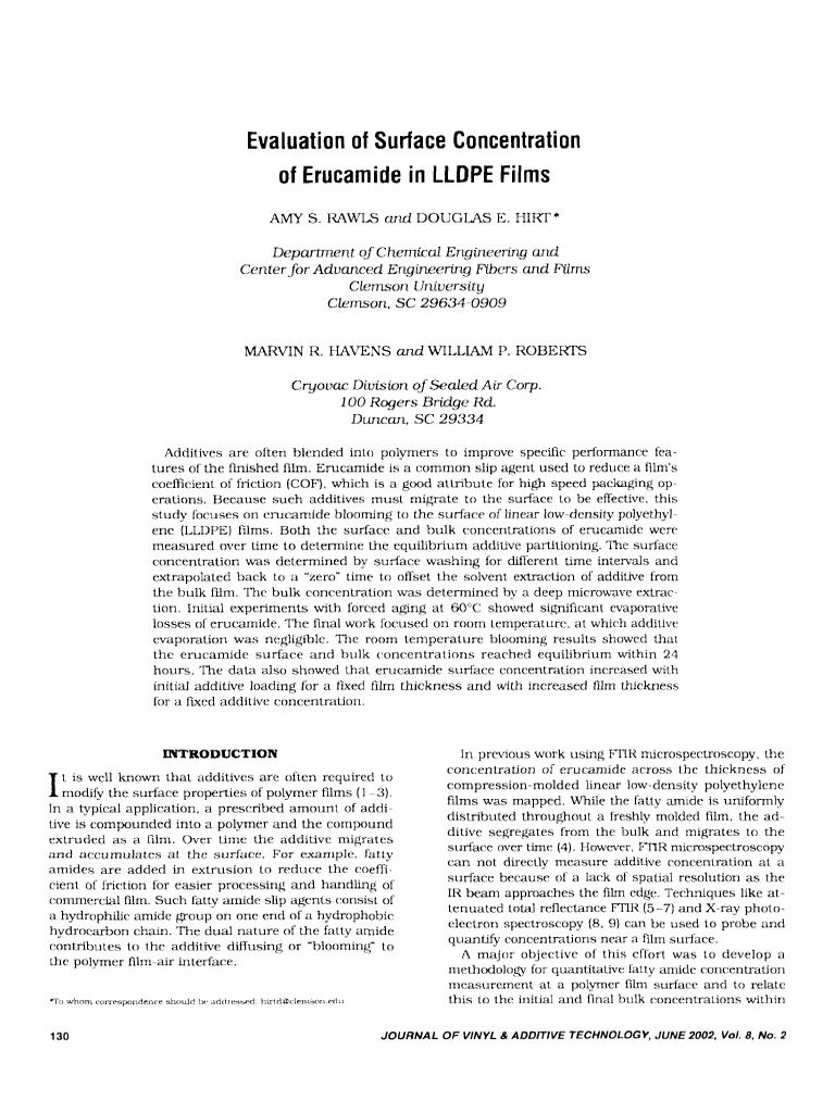 Evaluation of Surface Concentration of Erucamide in LLDPE Films | PDF | Gas Chromatography ...