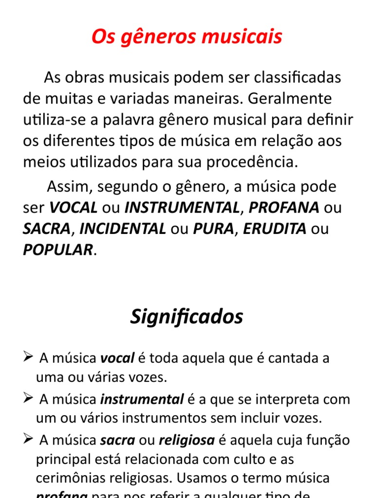 Os principais gêneros musicais: uma classificação por meios e funções | PDF