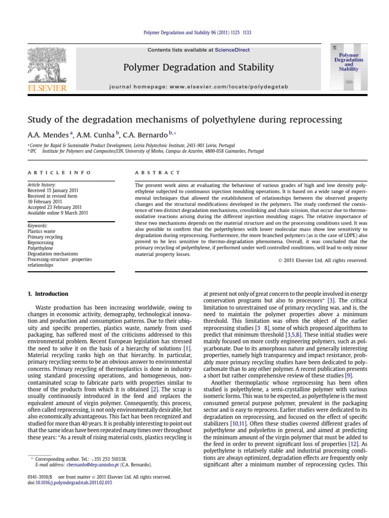Study of The Degradation Mechanisms of Polyethylene During Reprocessing | Download Free PDF ...