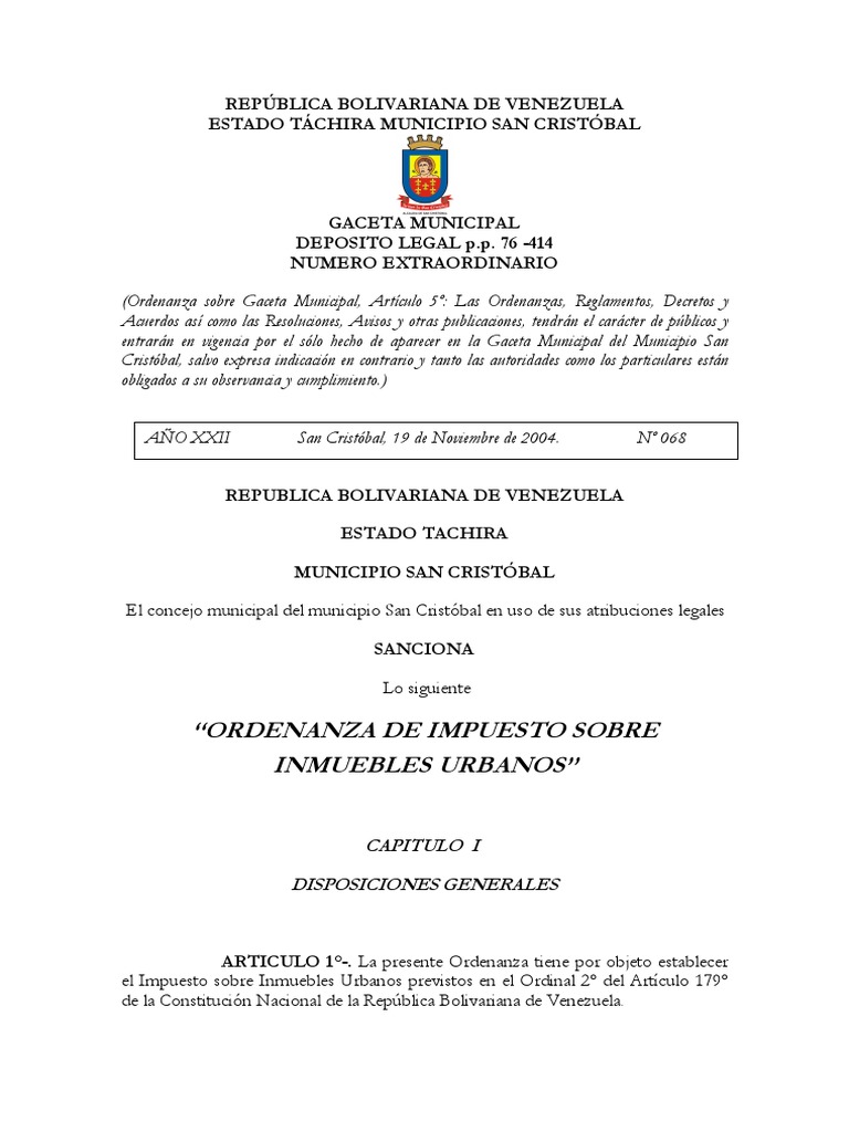 Ordenanza Del Impuesto Sobre Inmuebles Urbanos | PDF | Impuestos | Estatuto de limitaciones