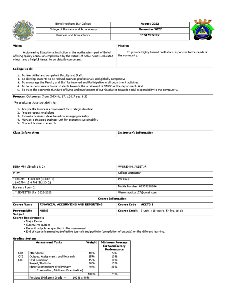 FAR SYLLABUS Final | PDF | Accounting | Financial Statement