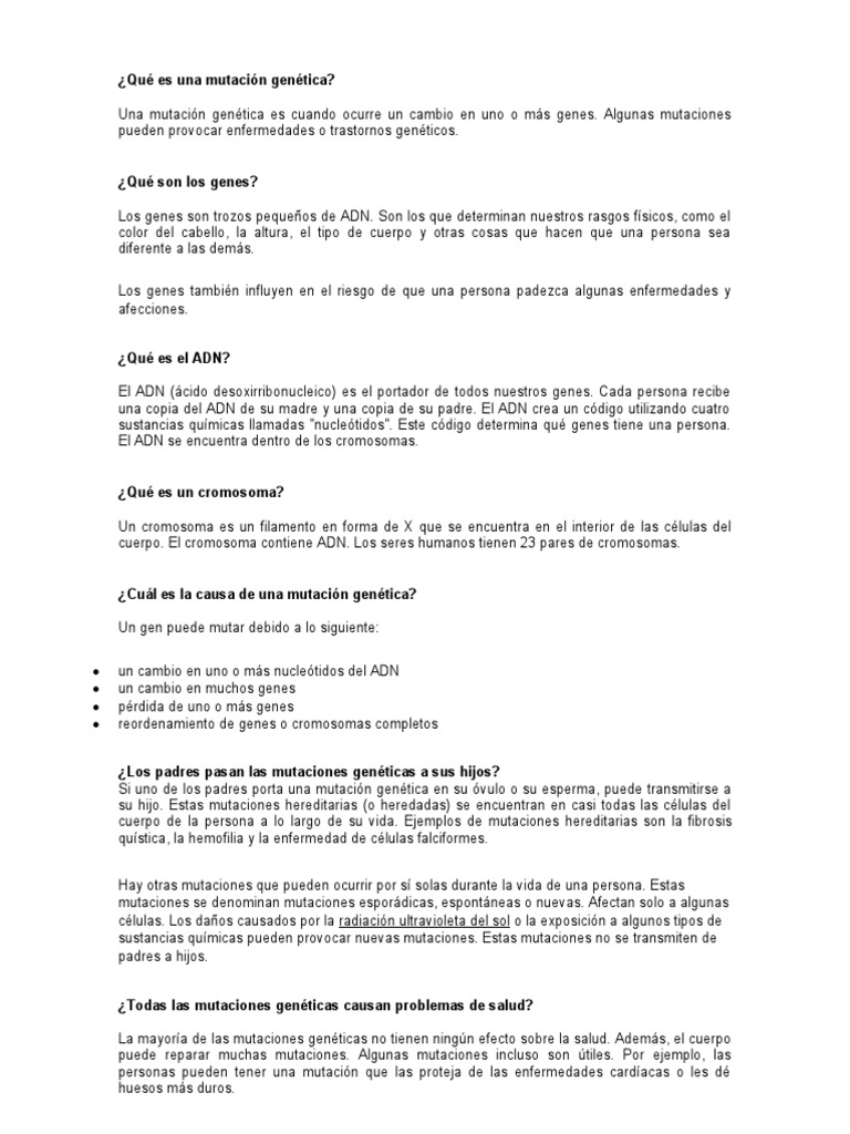 Mutación genética: definición y ejemplos | PDF | Mutación | Gene