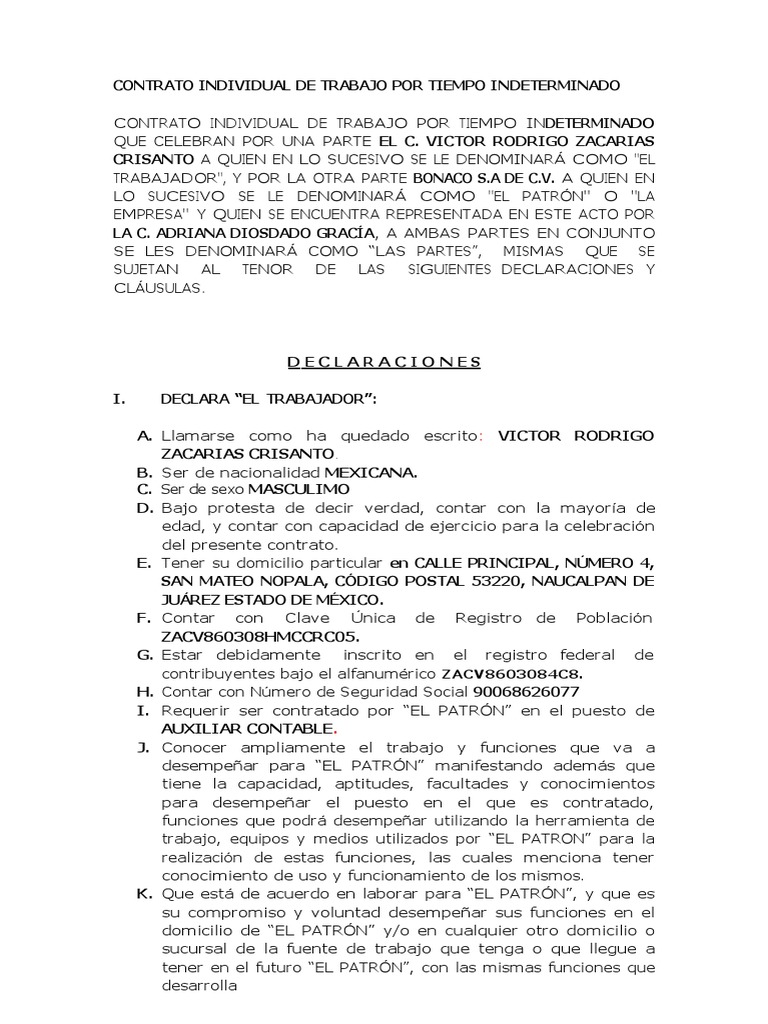 Contrato Bonaco | PDF | Propiedad | Salario