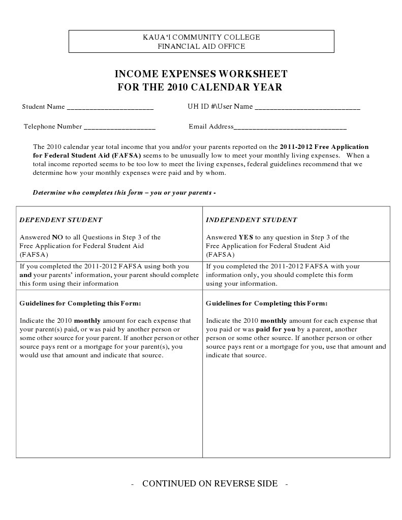 Income Expense Worksheet | PDF