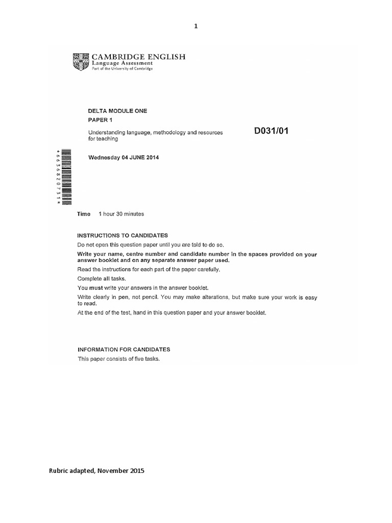 Delta Module 1 June 2014 Paper 1 | PDF | Learning | Cognitive Psychology
