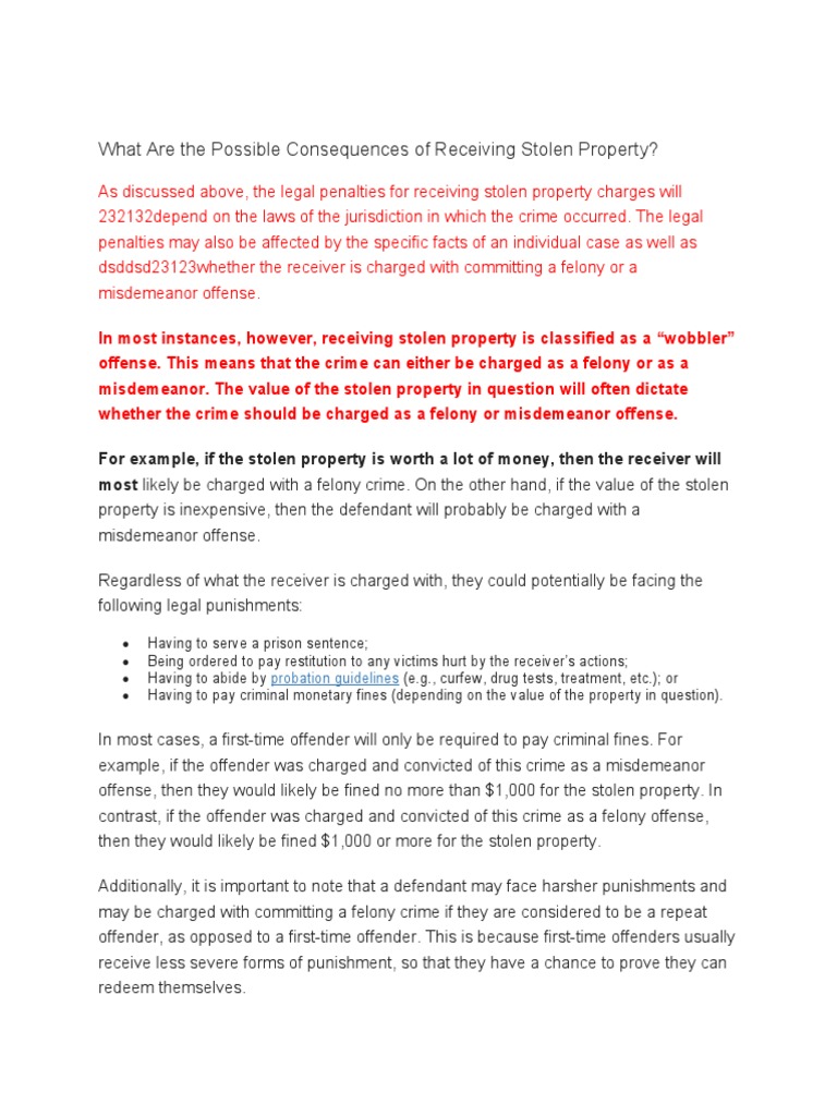 What Are The Possible Consequences of Receiving Stolen Property | PDF ...