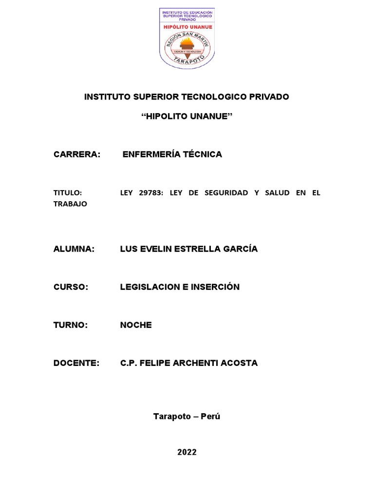 Ley 29783: Ley de Seguridad y Salud en El Trabajo | PDF | Valores ...