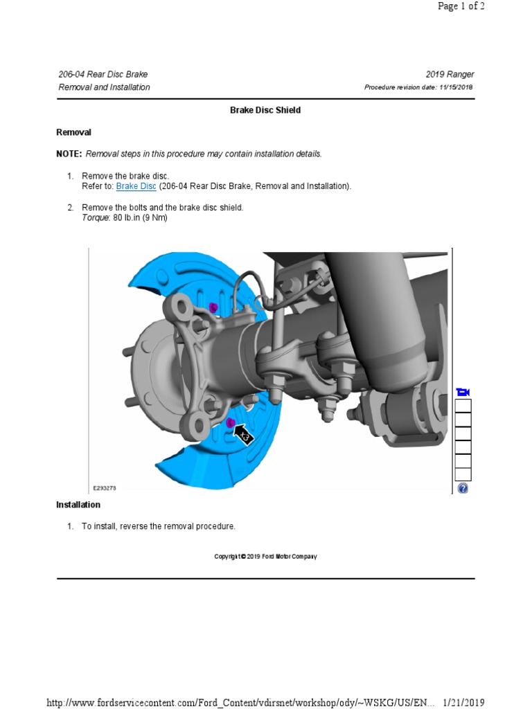206-04 Rear Disc Brake - Removal and Installation - Brake Disc Shield | PDF