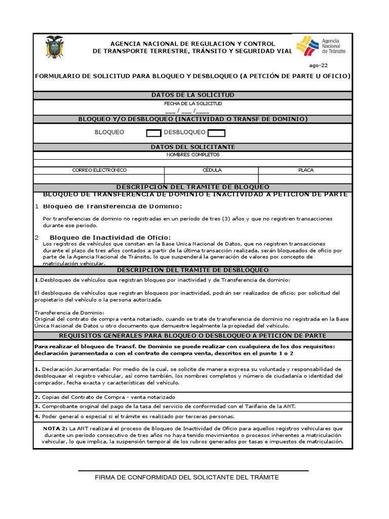 Formulario BLOQUEO Y DESBLOQUEO V4 | PDF