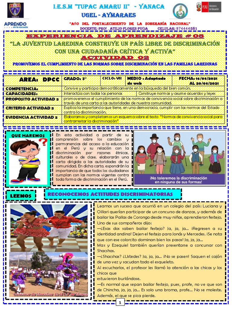 DPCC 3° Experiencia 5 Sesion 2 Original | Descargar gratis PDF | Discriminación | Perú