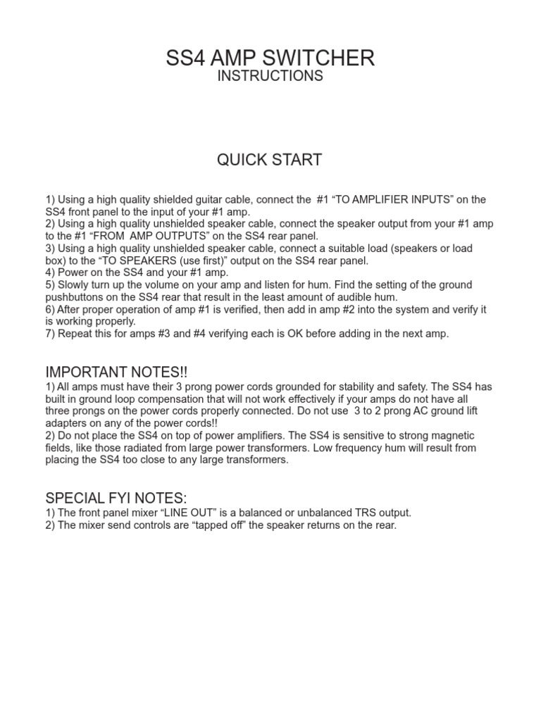 Egnater SS4 Amp Switcher Manual | PDF | Amplifier | Loudspeaker