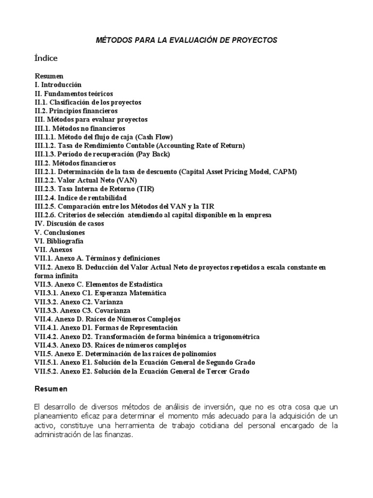 16-11-11 2 Metodos para La Evaluacion de Proyectos | PDF | Tasa interna de retorno | Flujo de ...