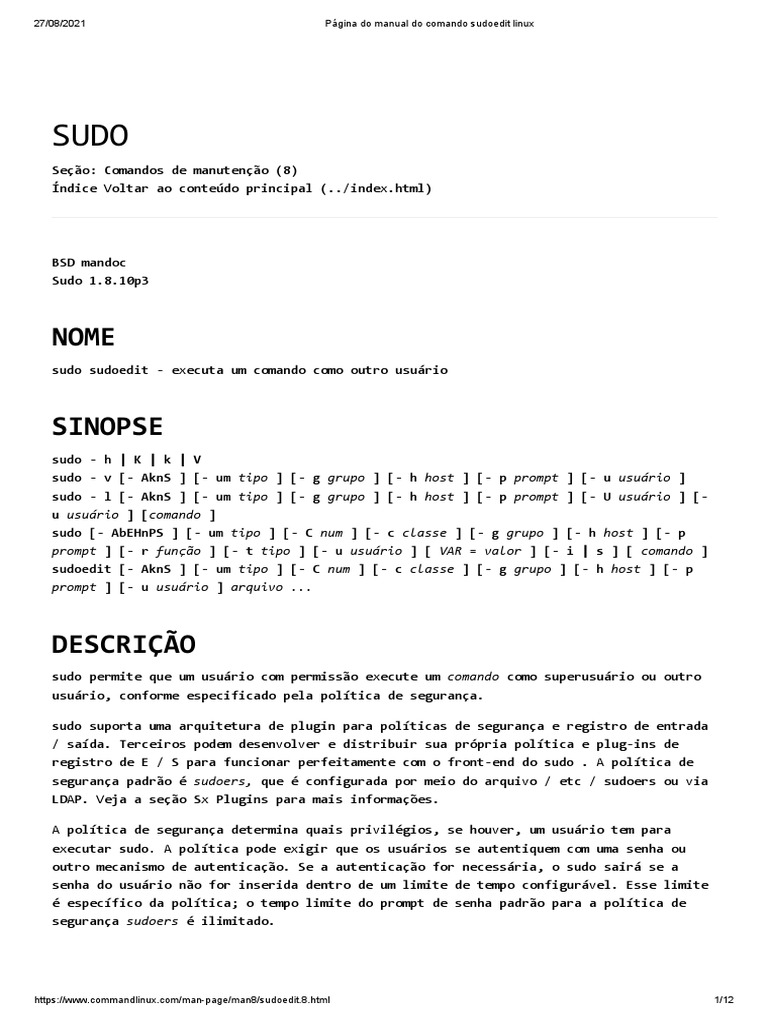 Guia do Comando Sudoedit no Linux | PDF | Shell (informática) | Plug-in (informática)
