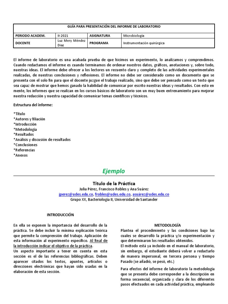 Guía para la elaboración de informes de laboratorio en formato estandarizado | PDF ...