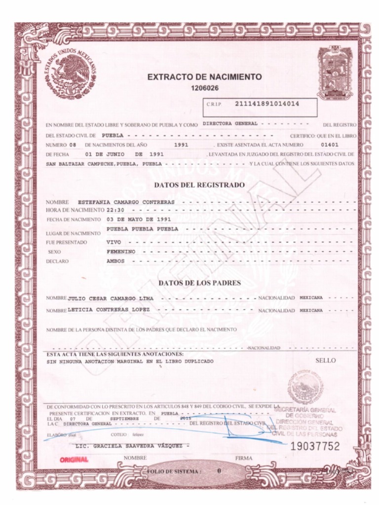 Ejemplo Acta de Nacimiento | PDF