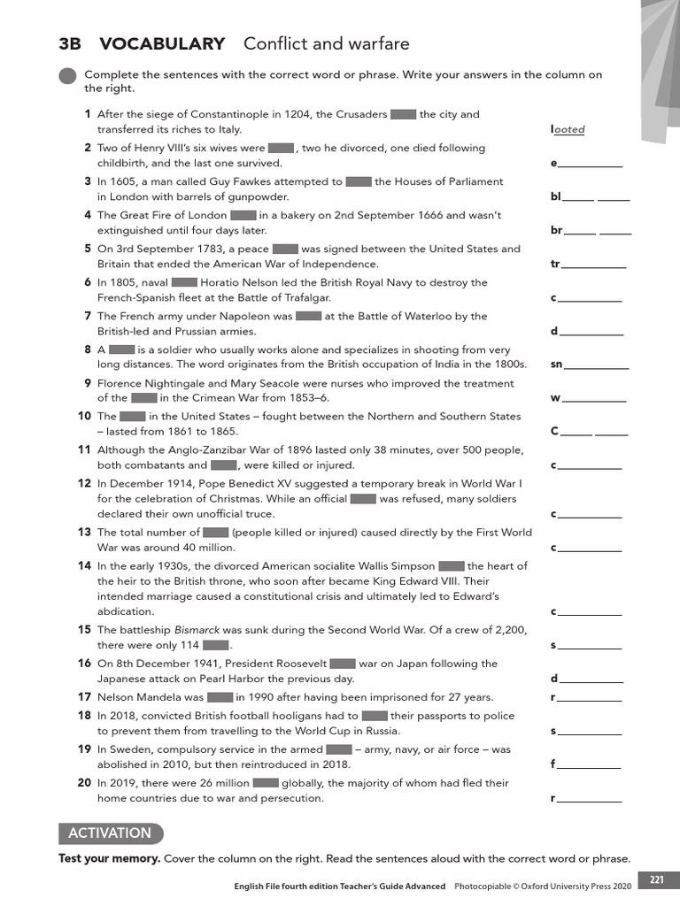 3B VOCABULARY Conflict and Warfare: Activation | PDF | Military | Conflicts