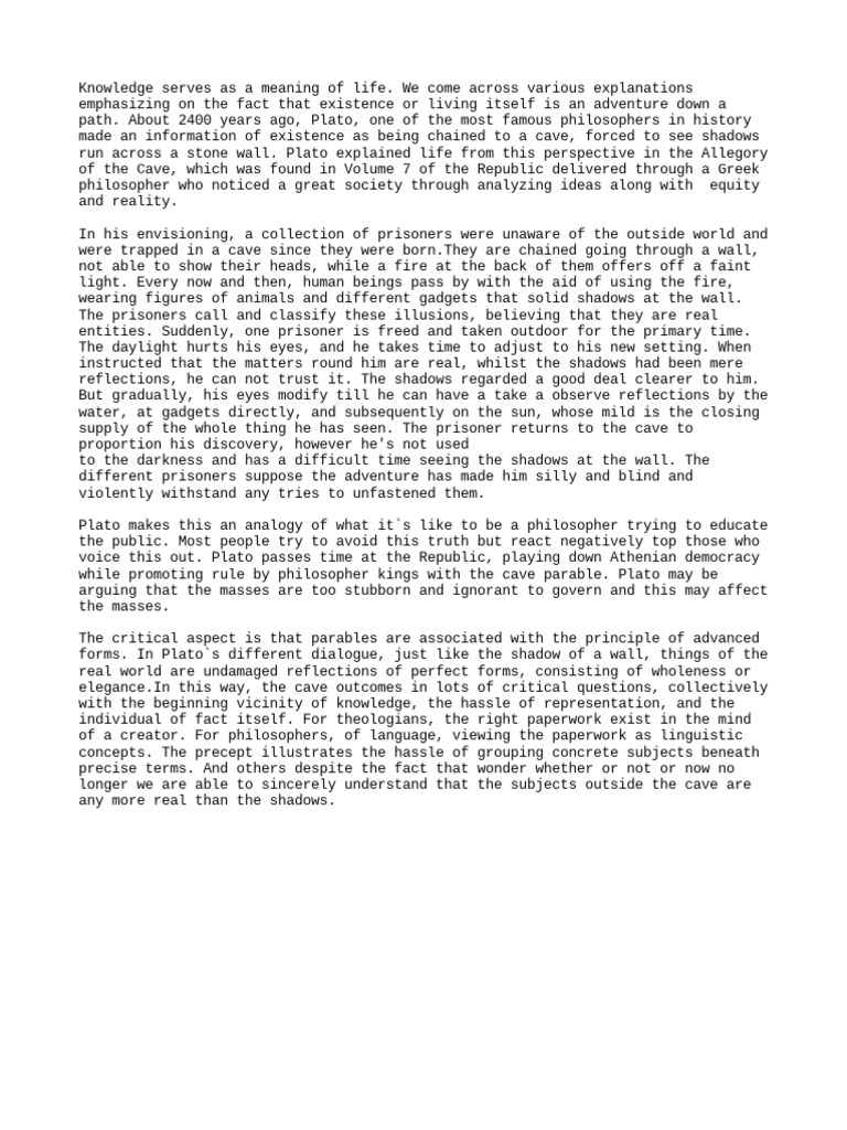 Plato's Allegory of The Cave | PDF | Plato | Philosophical Theories Plato's Allegory of The Cave | PDF | Plato | Philosophical Theories