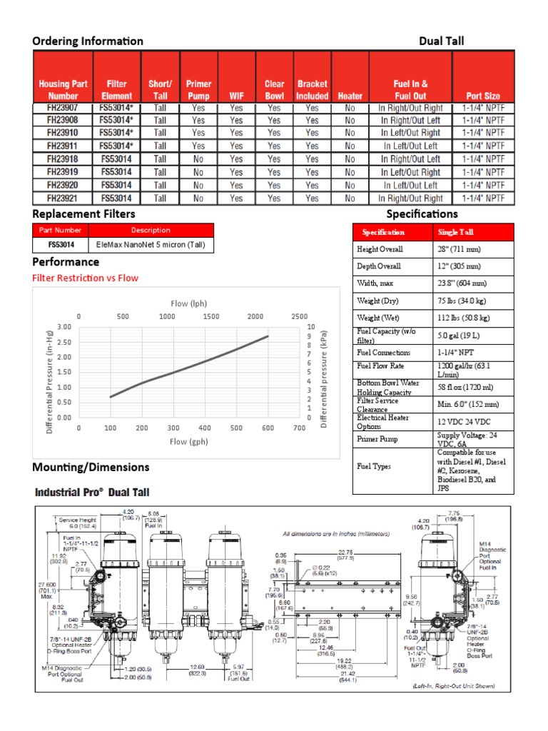 Dual Tall Filter Ordering Specs | PDF | Diesel Fuel | Fuels