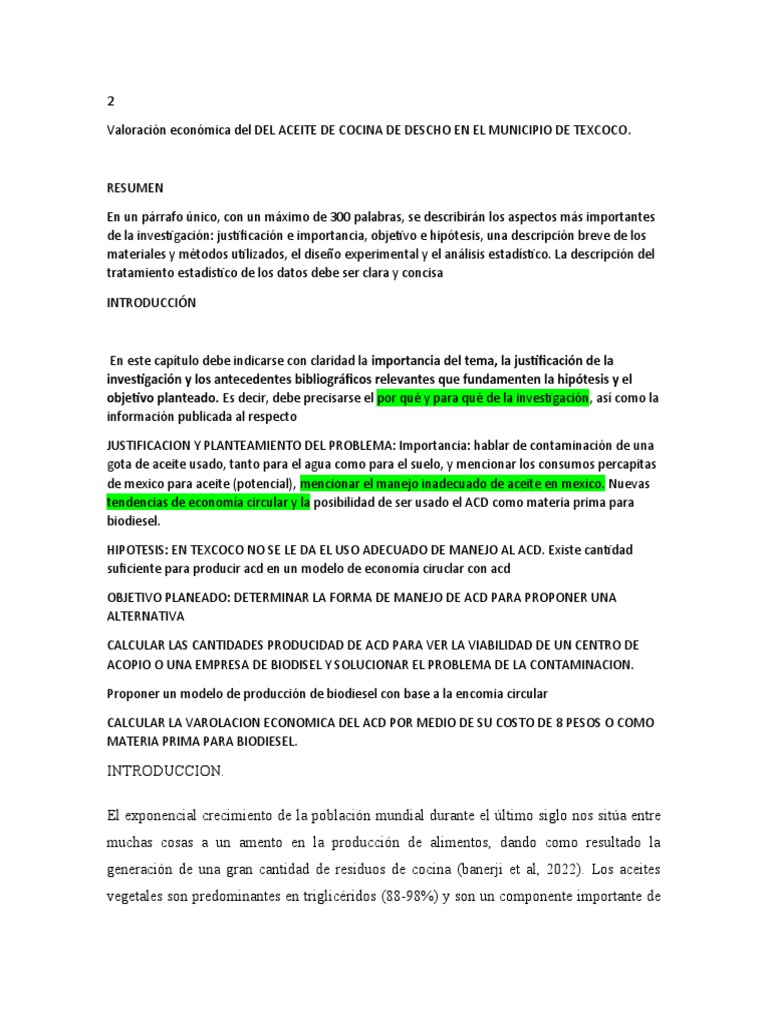 Caracterizacion Del Manejo Residual Del Aceite de Cocina de Descho en ...