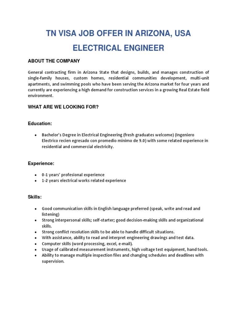 Job Offer Electrical Engineer | PDF | Electrician | Equipment