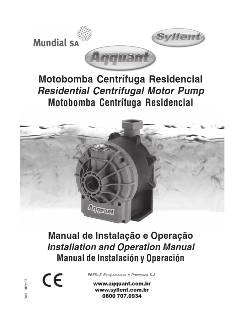 Manual da Motobomba Syllent 1 CV | PDF | Eletricidade | Engenharia Elétrica