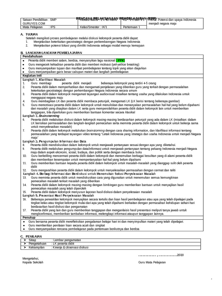 RPP Ips 1 LMBR | PDF | Karier & Perkembangan | Seni & Disiplin Bahasa