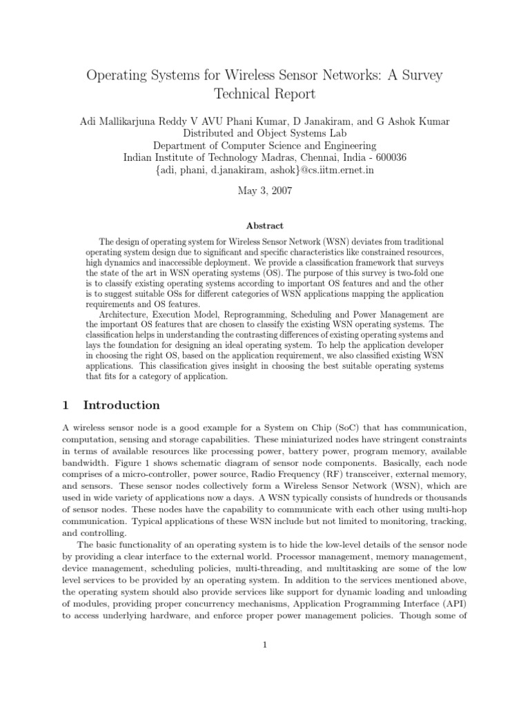 OS WSNs Survey | PDF | Wireless Sensor Network | Thread (Computing)