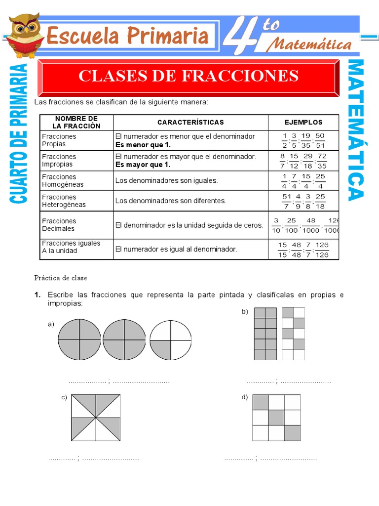 Clasificacion de Las Fracciones para Cuarto de Primaria | PDF ...