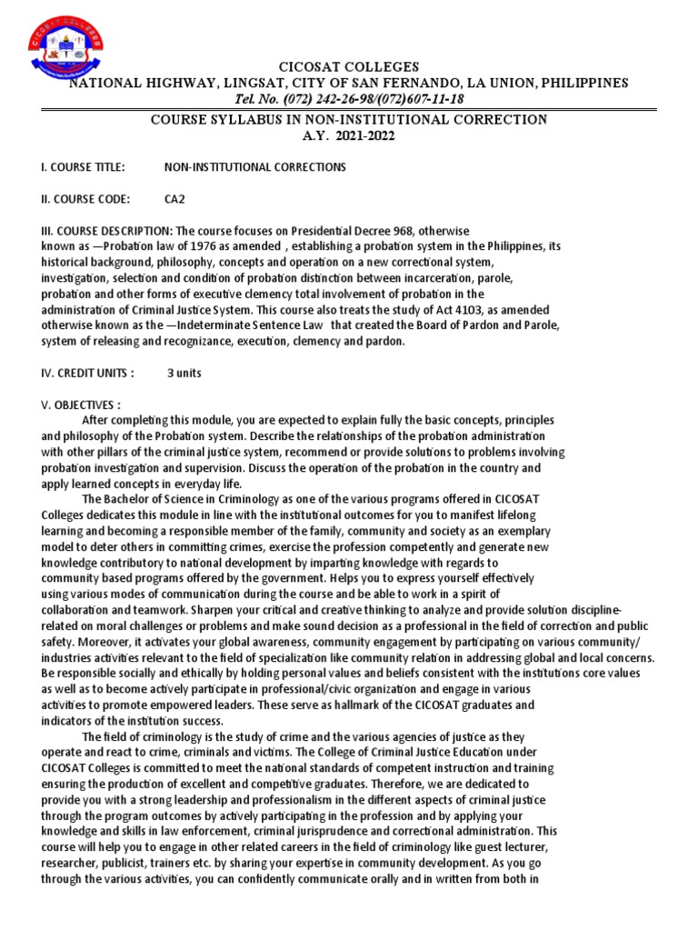 Non Institutional Correction Module | PDF | Probation | Pardon Non Institutional Correction Module | PDF | Probation | Pardon