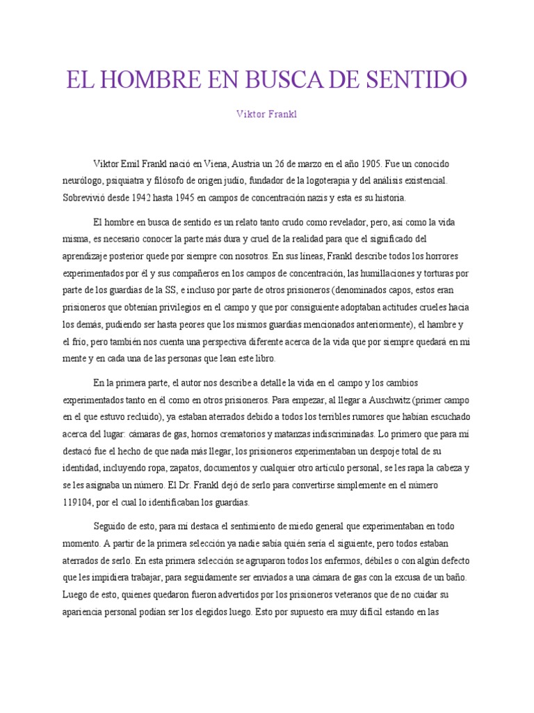 Resumen EL HOMBRE EN BUSCA DE SENTIDO | PDF | Sicología