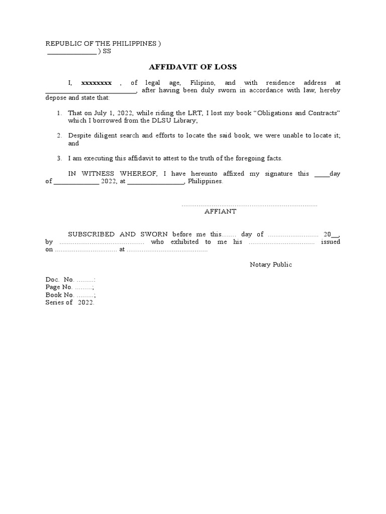 Affidavit of Loss of Book | PDF | Law