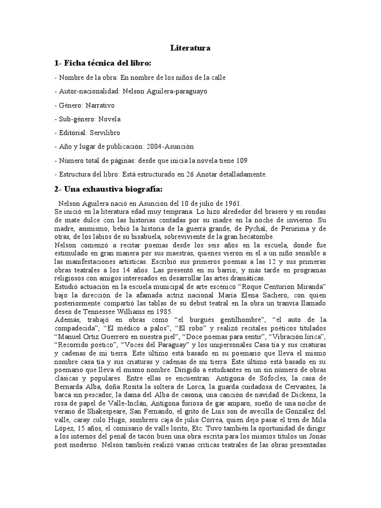 Ficha Tecnica Del Libro, Biografia Del Autor y Describir Contextos ...