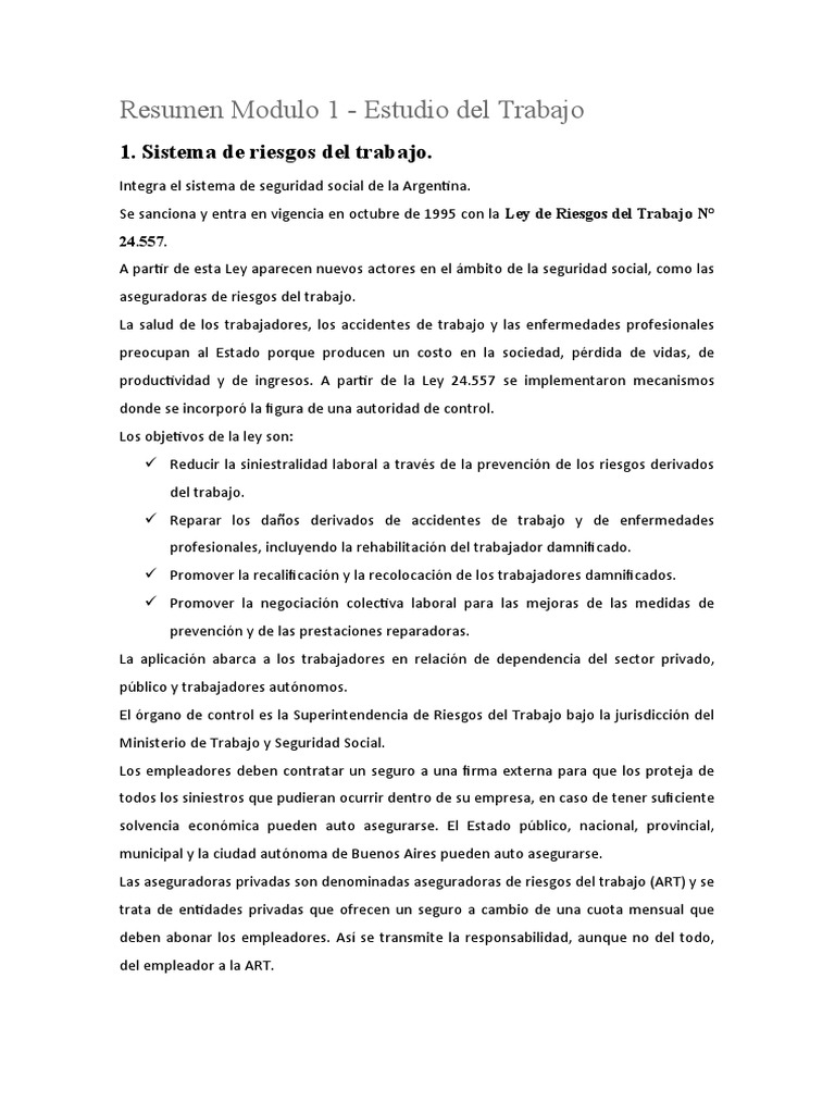 Estudio Del Trabajo - Resumen Modulo 1 | PDF | Seguro