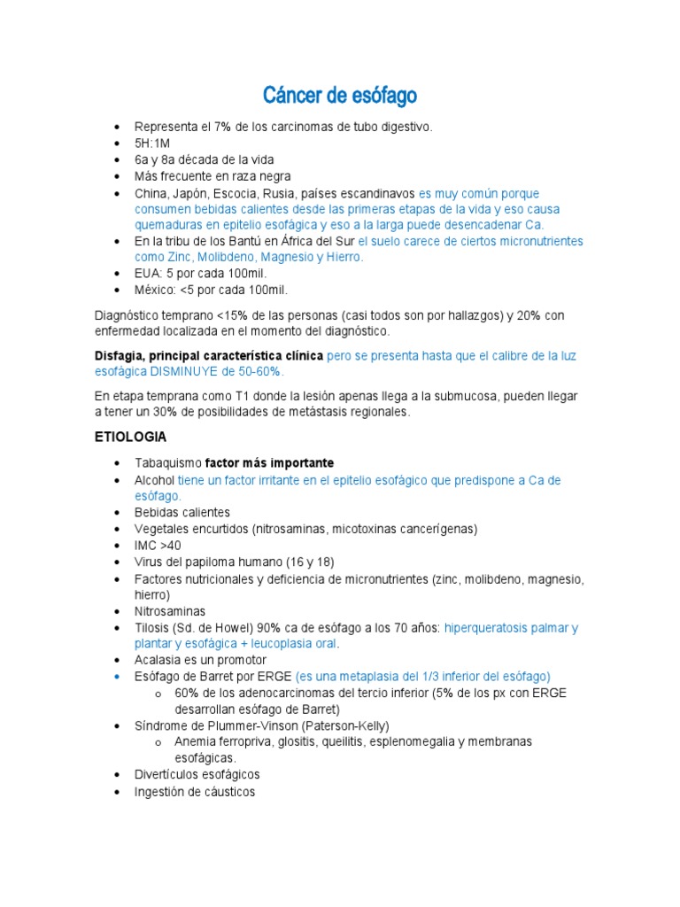 Cáncer de Esófago | PDF | Cáncer de esófago | Metástasis