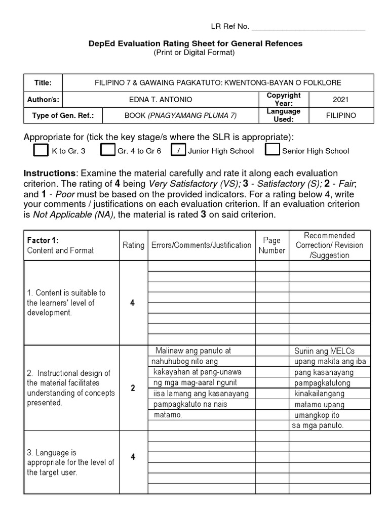DIGITAL - Level 2 DepEd Evaluation Rating Sheet For General Refences AC ...