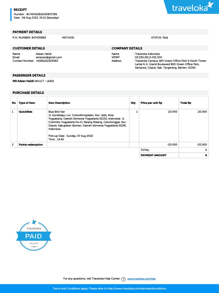 Receipt Traveloka | Download Free PDF | Market (Economics)