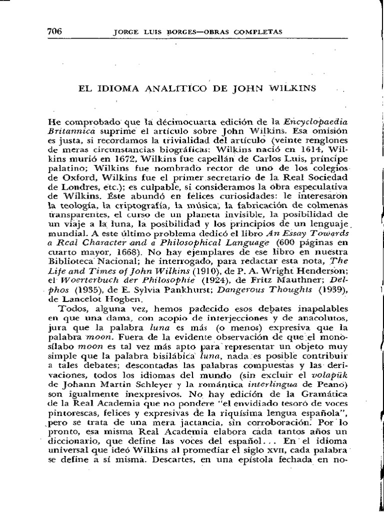 Borges El Idioma Analítico de John Wilkins y Kafka y Sus Precursores (EXTRAÍDO DE-Obras ...