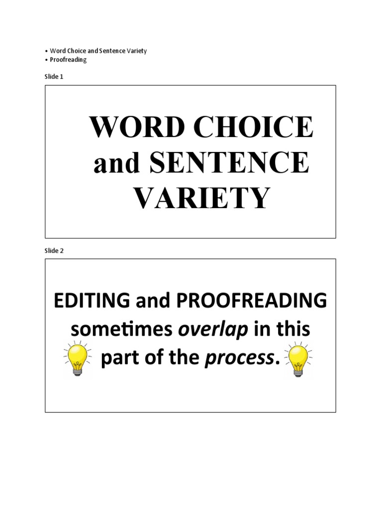 Word Choice and Sentence Variety - Proofreading | PDF