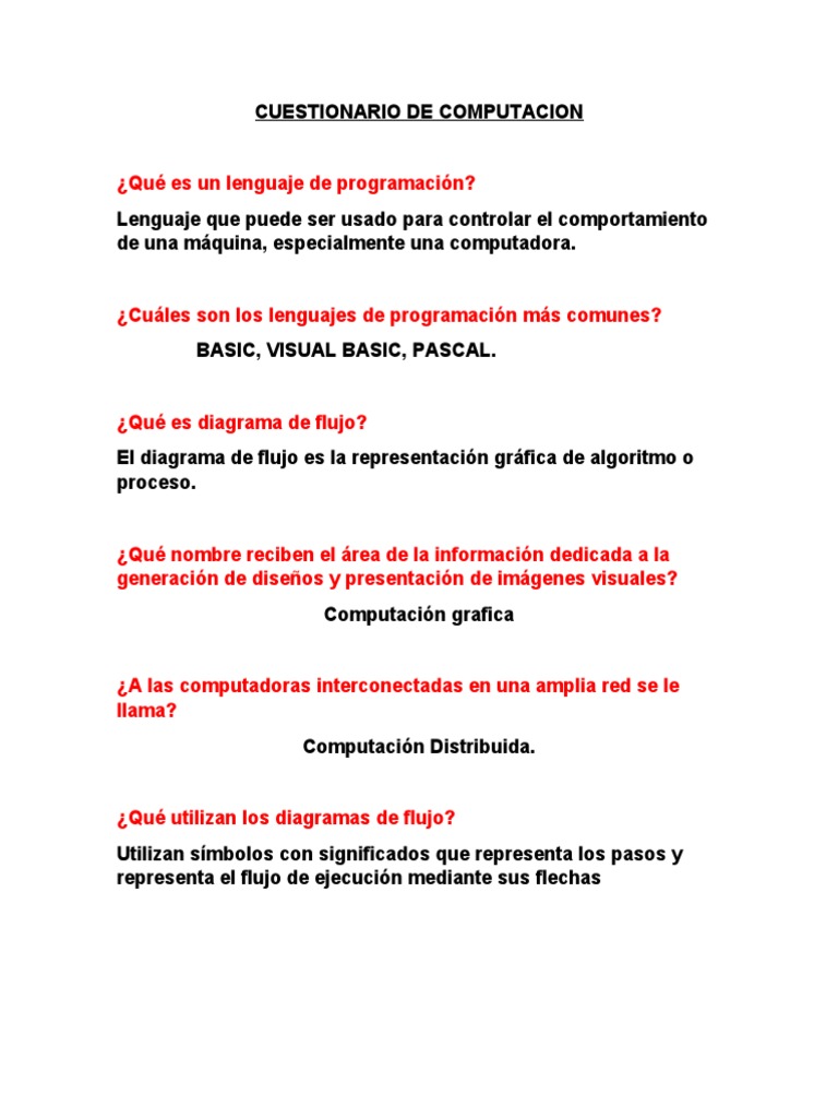 Cuestionario de Computacion de Tercer Bimestre | PDF | Lenguaje de programación | Programación ...