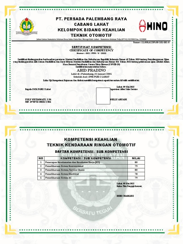 Sertifikat TKR | PDF