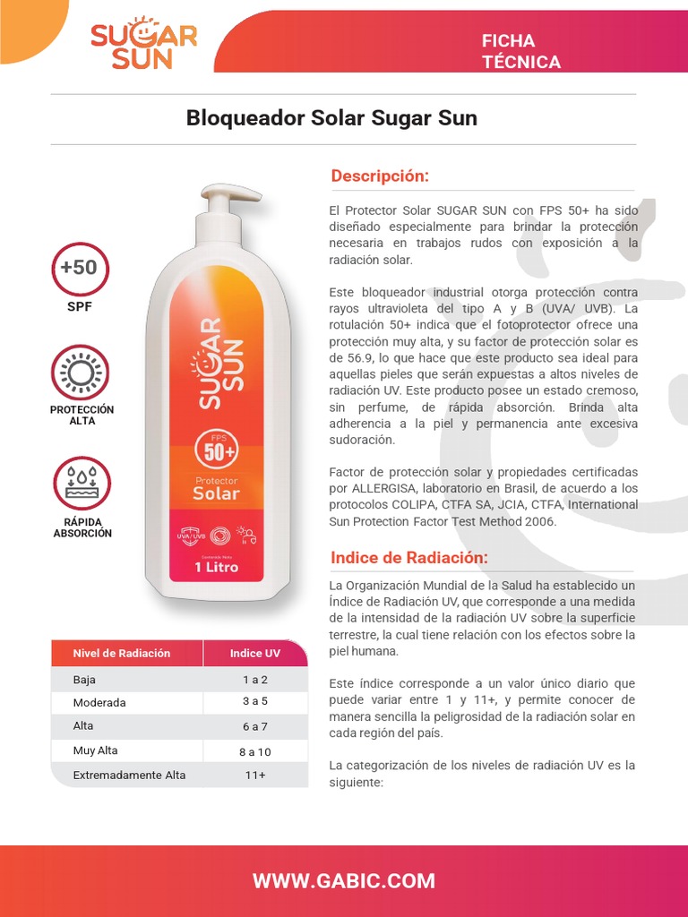 Ficha Tecnica Sugar Sun | PDF | Protector solar | Ultravioleta