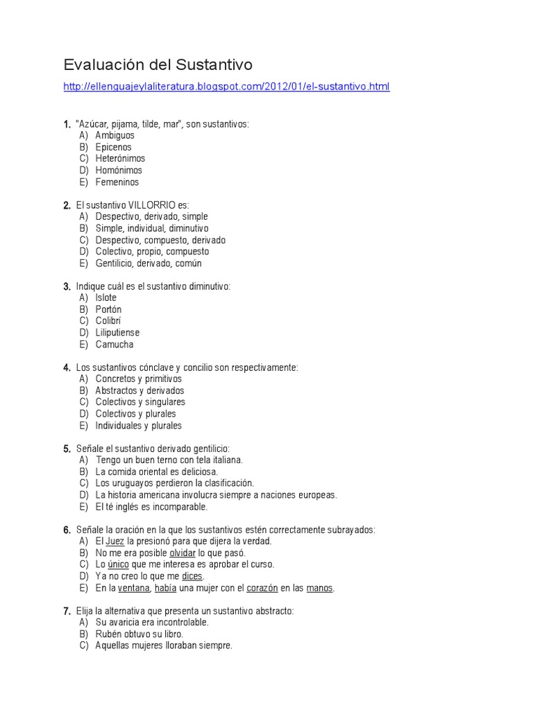 Evaluación Del Sustantivo | PDF | Sustantivo | Lingüística