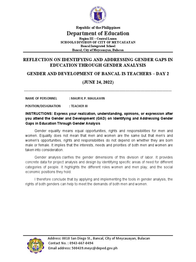 Bancal Is Gad Day 2 Reflection Maulawin Mauryl P. | PDF | Social Science